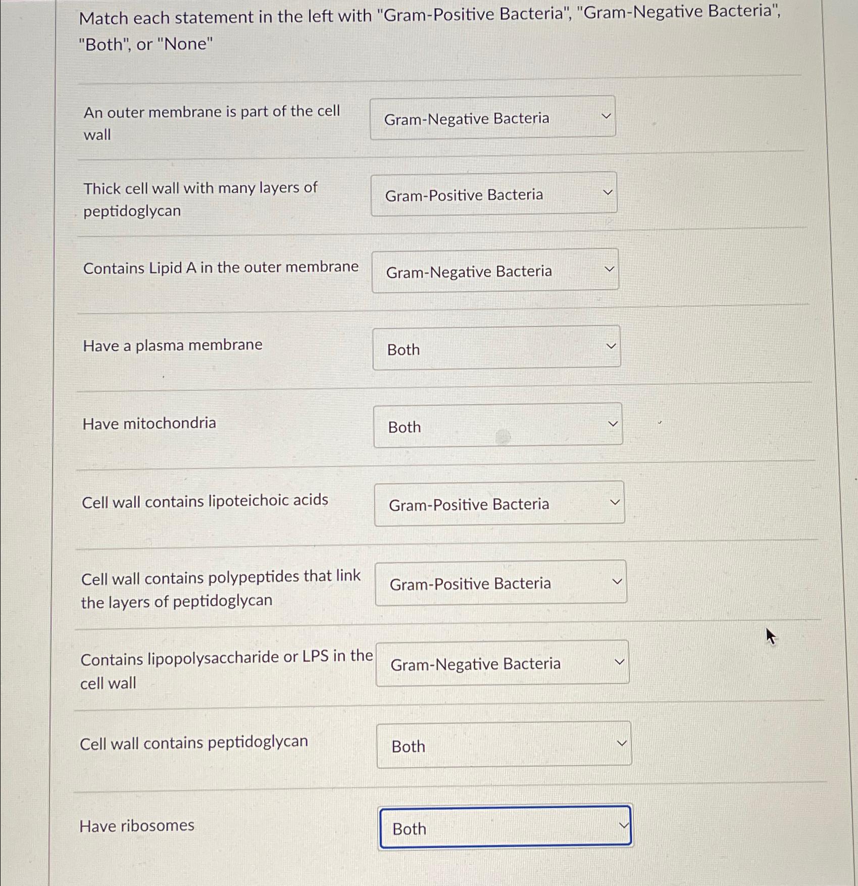 Solved Match each statement in the left with "Gram-Positive | Chegg.com