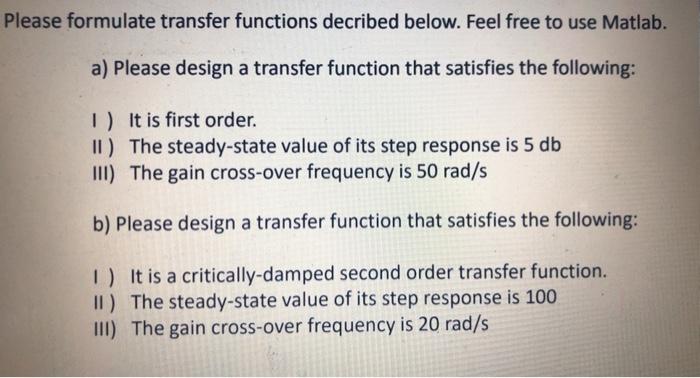 Solved Please formulate transfer functions decribed below. | Chegg.com