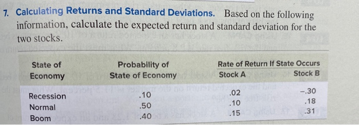 Solved 7 Calculating Returns and Standard Deviations. Based | Chegg.com