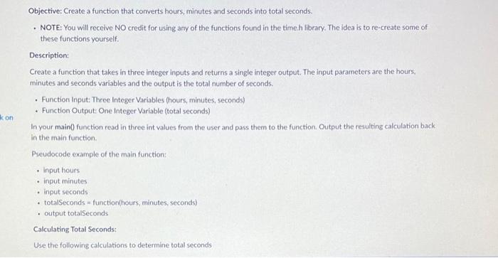 Solved Objective: Create a function that converts hours, | Chegg.com