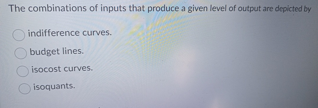 Solved The combinations of inputs that produce a given level | Chegg.com