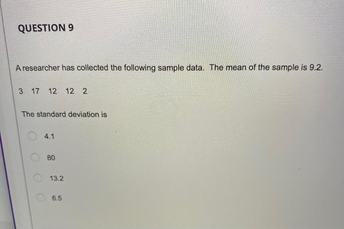 Solved A researcher has collected the following sample data. | Chegg.com