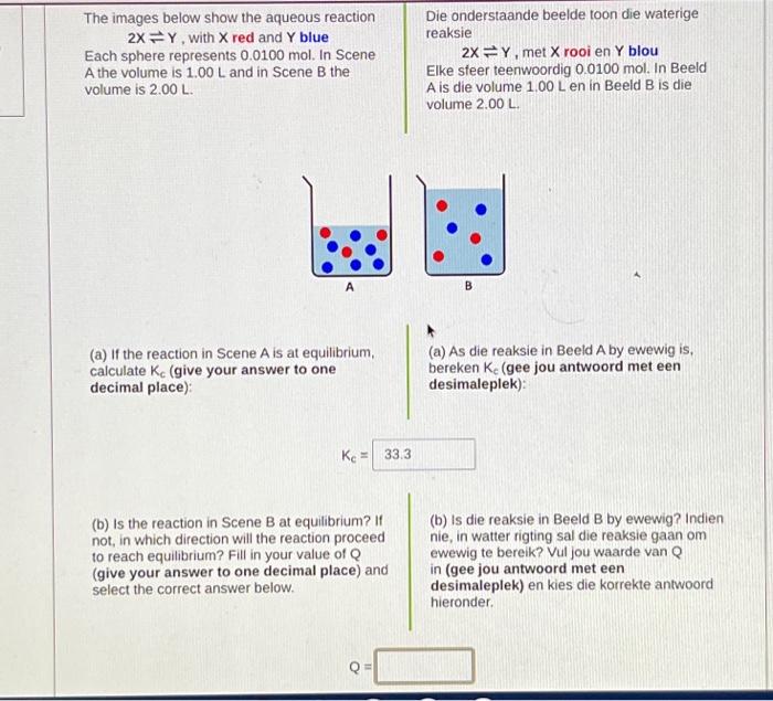 Solved The images below show the aqueous reaction 2X⇌Y, with | Chegg.com