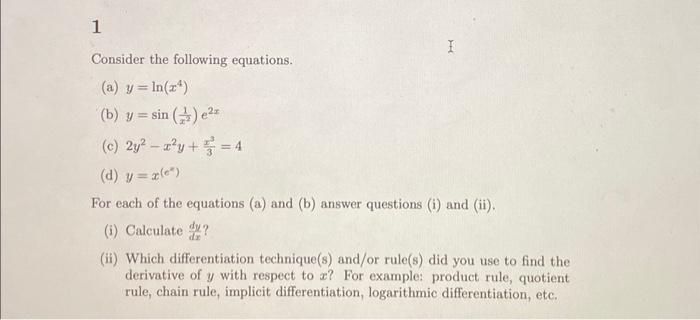 Solved Consider the following equations. (a) \\( y=\\ln | Chegg.com