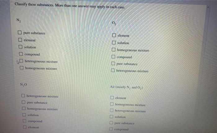 Solved Classify these substances. More than one answer may | Chegg.com