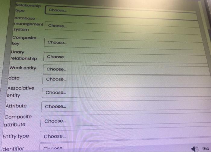 Solved Relationship Choose typo database management Choose | Chegg.com