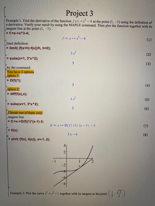 Solved (1) 3 Project 3 Example 1. Find the derivative of the | Chegg.com