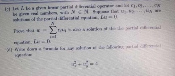 Solved (@) Let L be a given linear partial differential | Chegg.com