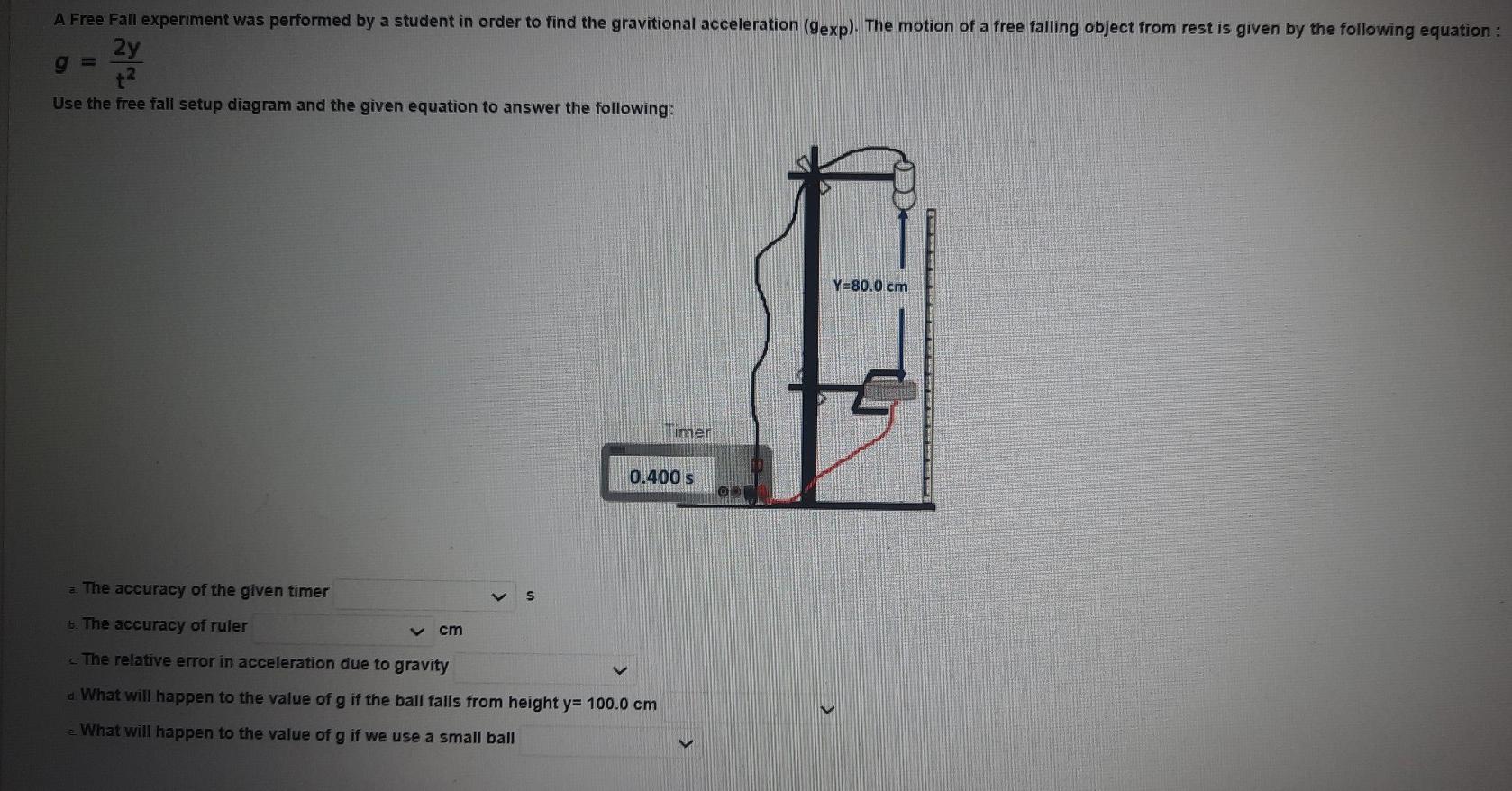 Solved A Free Fall experiment was performed by a student in | Chegg.com