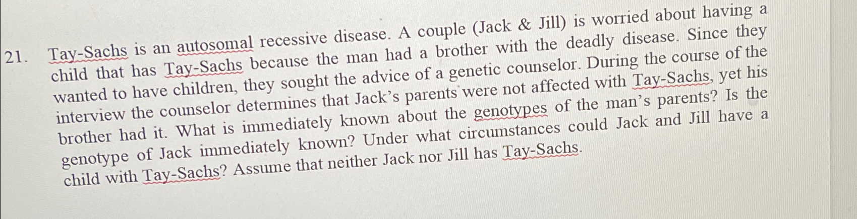 Solved Tay-Sachs is an autosomal recessive disease. A couple | Chegg.com