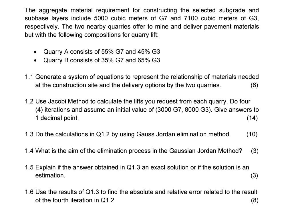 Solved The aggregate material requirement for constructing | Chegg.com
