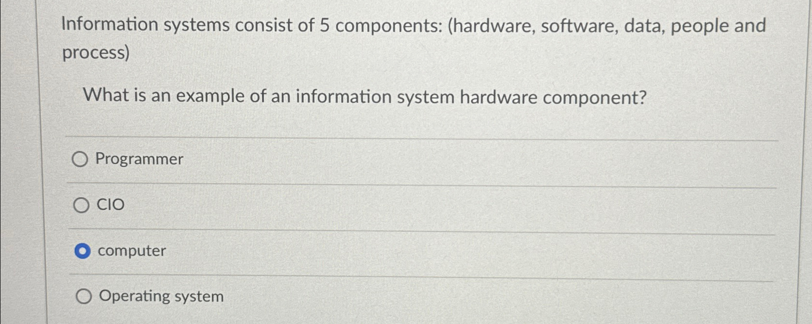 Solved Information systems consist of 5 ﻿components: | Chegg.com