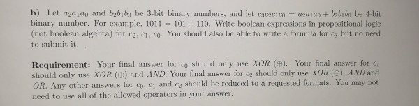 Solved b) Let 120100 and babbo be 3-bit binary numbers, and | Chegg.com