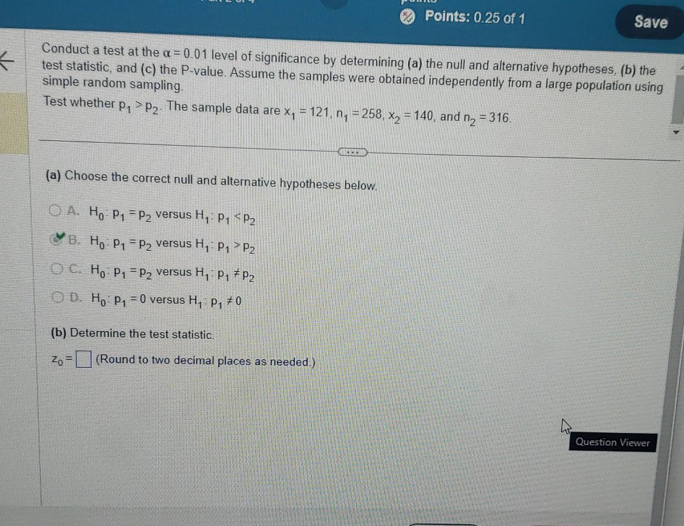 Solved Conduct a test at the α=0.01 level of significance by | Chegg.com