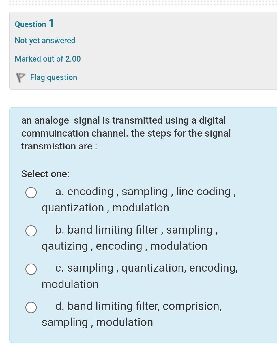 Solved an analoge signal is transmitted using a digital | Chegg.com