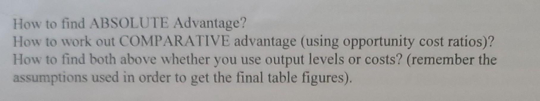 Solved How to find ABSOLUTE Advantage? How to work out | Chegg.com