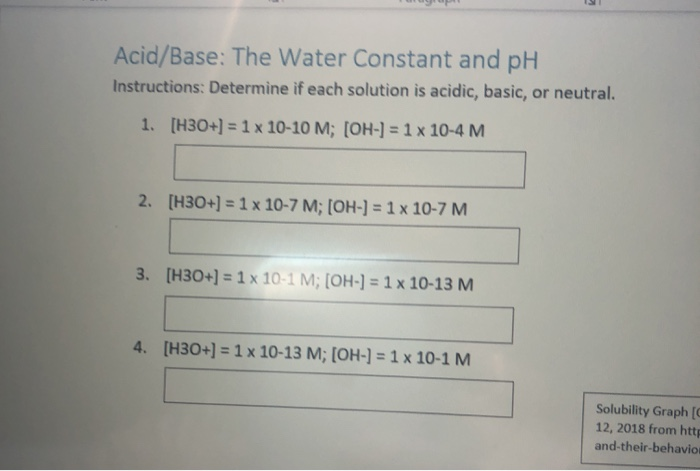 Solved Acid/Base: The Water Constant and pH Instructions: | Chegg.com
