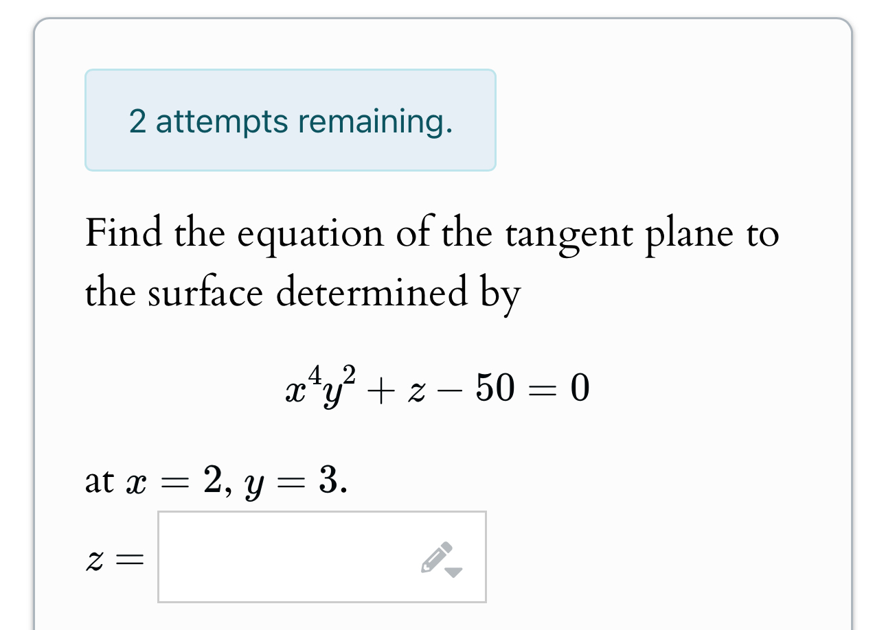 Solved 2 ﻿attempts remaining.Find the equation of the | Chegg.com