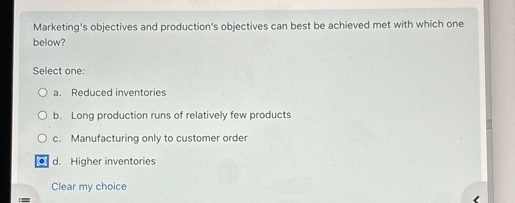 Solved Marketing's objectives and production's objectives | Chegg.com