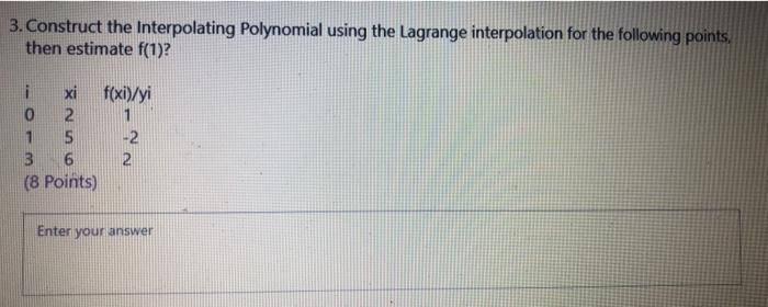 Solved 3. Construct the Interpolating Polynomial using the | Chegg.com