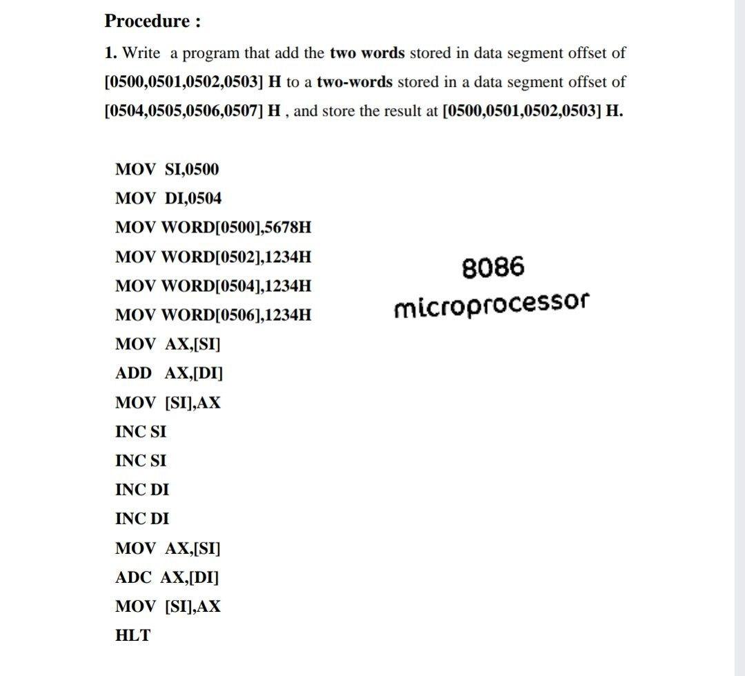 Solved Procedure : 1. Write a program that add the two words | Chegg.com