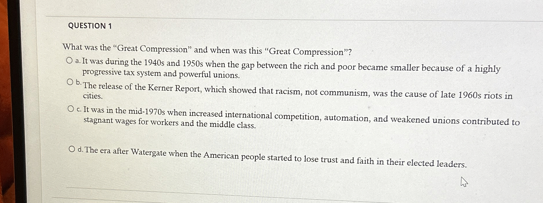Solved QUESTION 1What was the "Great Compression" and when | Chegg.com