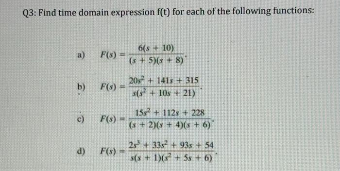 Solved 23: Find time domain expression f(t) for each of the | Chegg.com