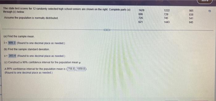 Solved The state test scores for 12 randomly selected high | Chegg.com