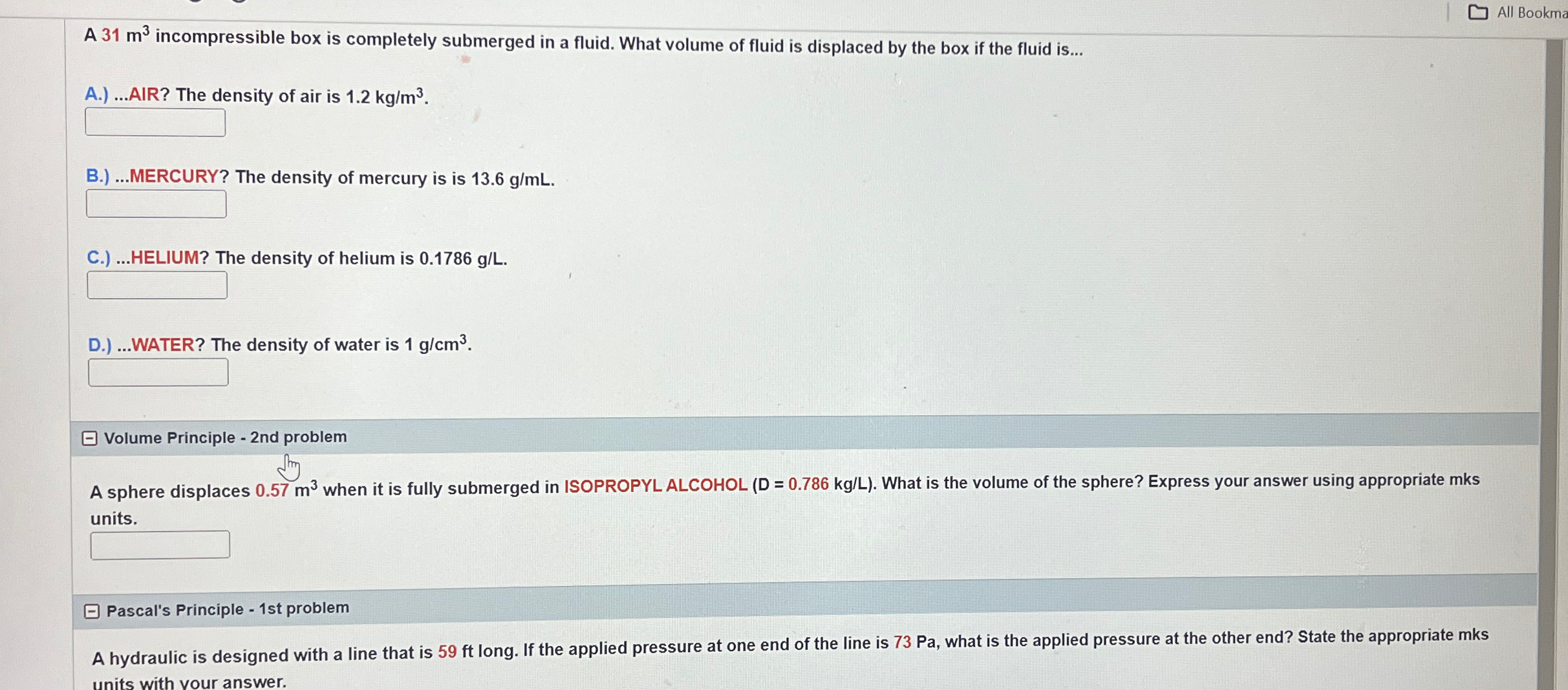 Solved A 31m3 ﻿incompressible box is completely submerged in | Chegg.com