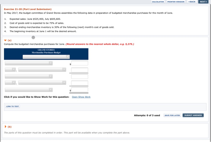 Solved CALCULATOR PRINTER VERSION 4 BACK NEXT Exercise 21-20 | Chegg.com
