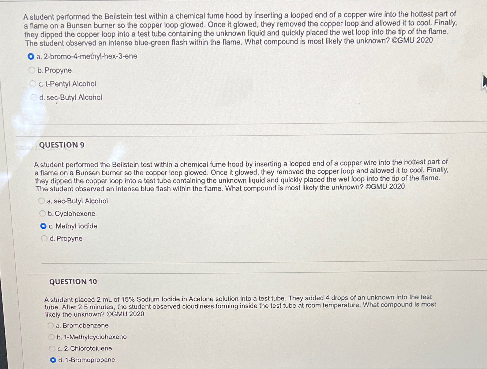 Solved A student performed the Beilstein test within a | Chegg.com