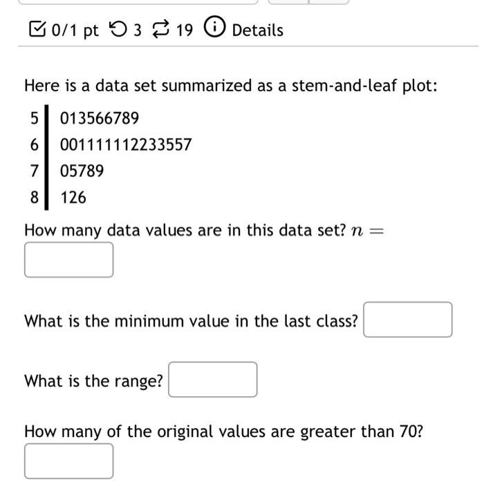 Solved Here is a data set summarized as a stem-and-leaf | Chegg.com