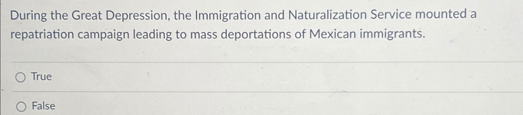 Solved During the Great Depression, the Immigration and | Chegg.com