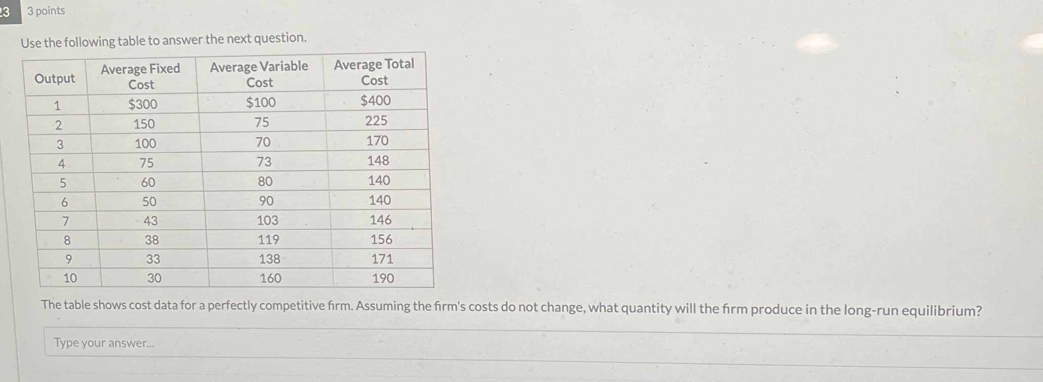 Solved 33 ﻿pointsUse the following table to answer the next | Chegg.com