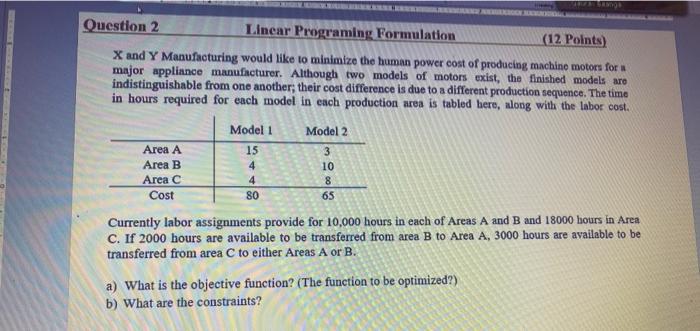Solved Question 2 Linear Programing Formulation 12 Points