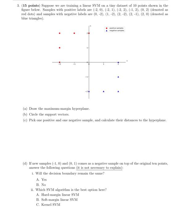 Solved 3. (15 points) Suppose we are training a linear SVM | Chegg.com Solved 3. (15 points) Suppose we are training a linear SVM | Chegg.com