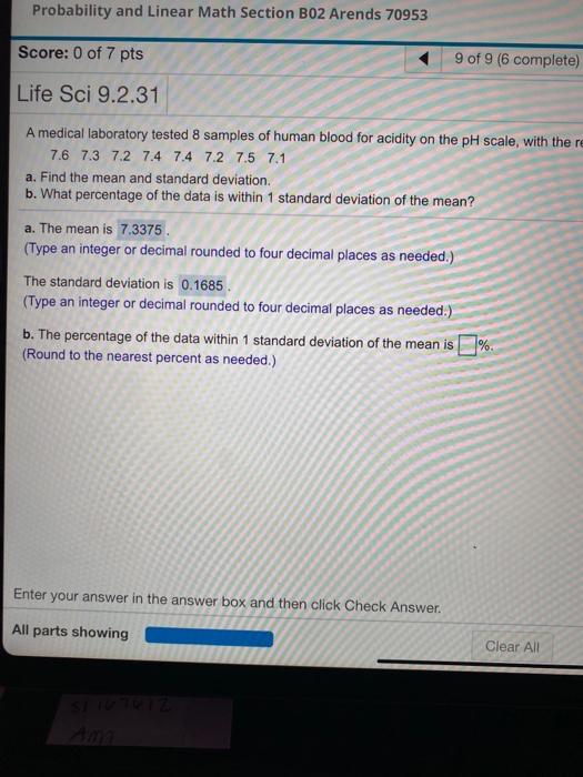 Solved Probability and Linear Math Section BO2 Arends 70953 | Chegg.com