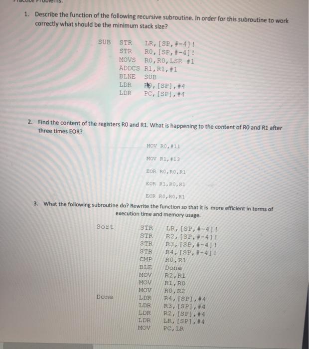 Solved 1. Describe the function of the following recursive | Chegg.com