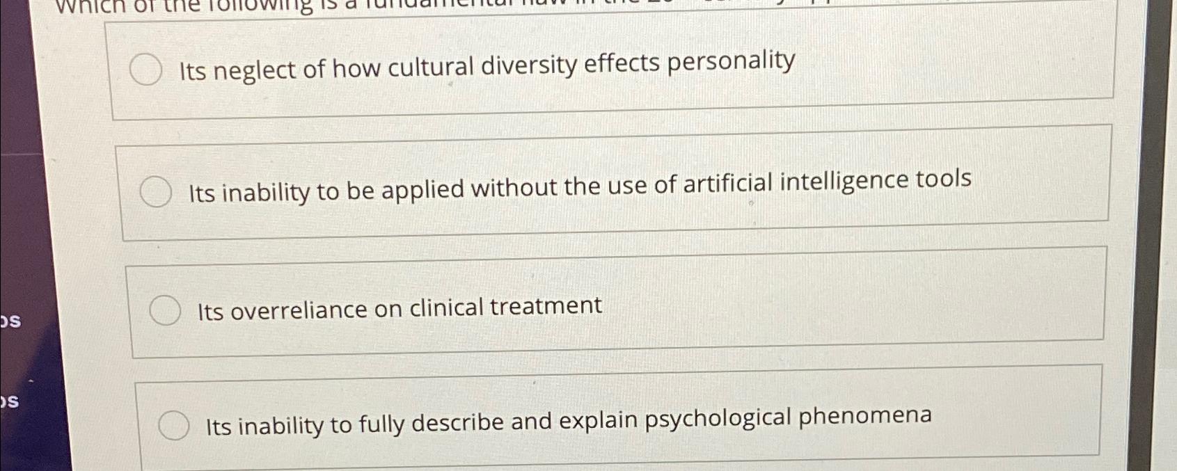 Solved Its neglect of how cultural diversity effects | Chegg.com