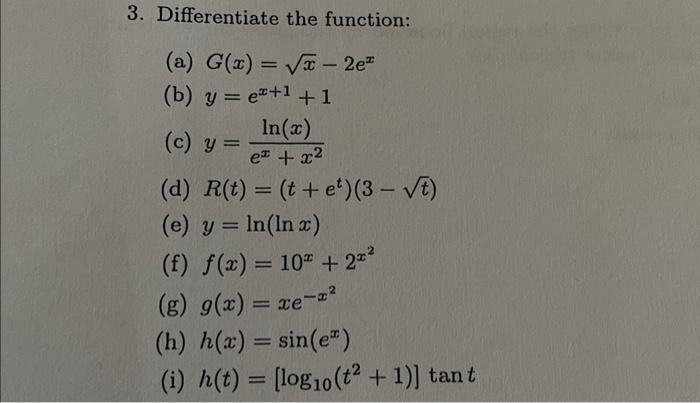 Solved 3. Differentiate the function: (a) G(x)=x−2ex (b) | Chegg.com