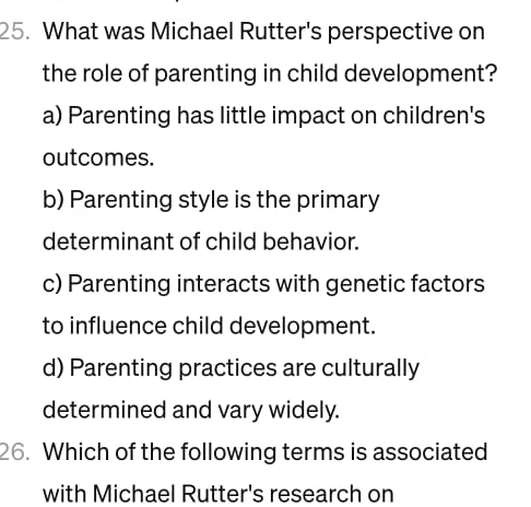 Solved What was Michael Rutter's perspective on the role of | Chegg.com