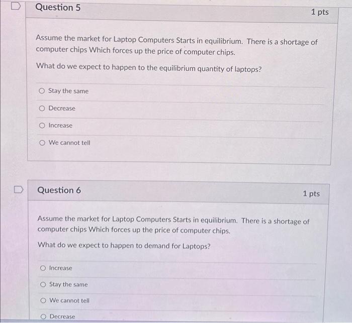 Solved Question 5 Assume the market for Laptop Computers | Chegg.com