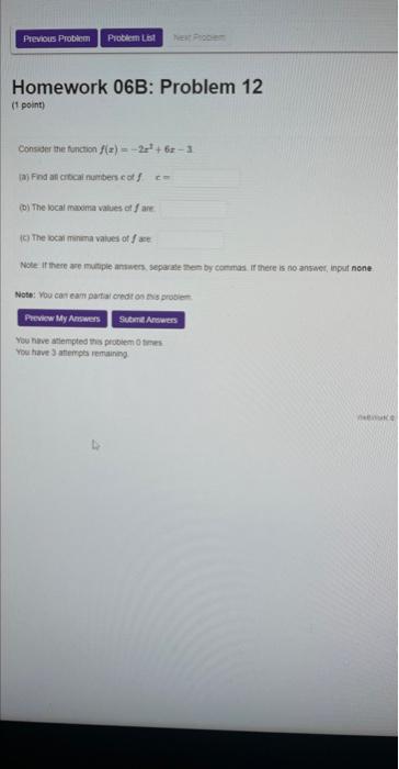 Solved Homework 06B: Problem 11 (1 point) Consiber the | Chegg.com