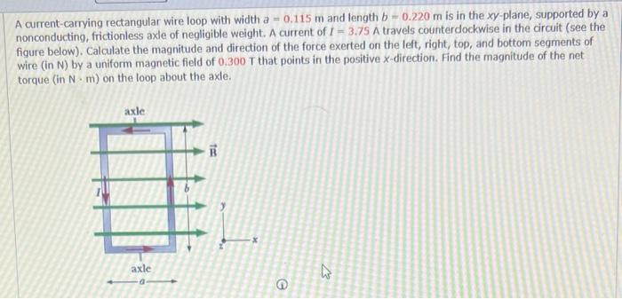 Solved A current-carrying rectangular wire loop with width a | Chegg.com