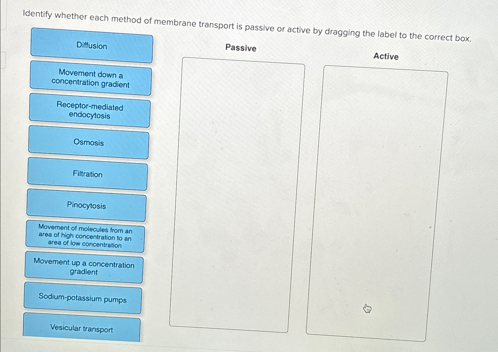 Solved Identify whether each method of membrane transport is | Chegg.com