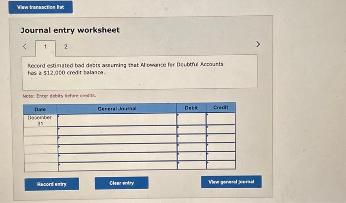 Solved Journal entry worksheet Record estimated bad debts | Chegg.com