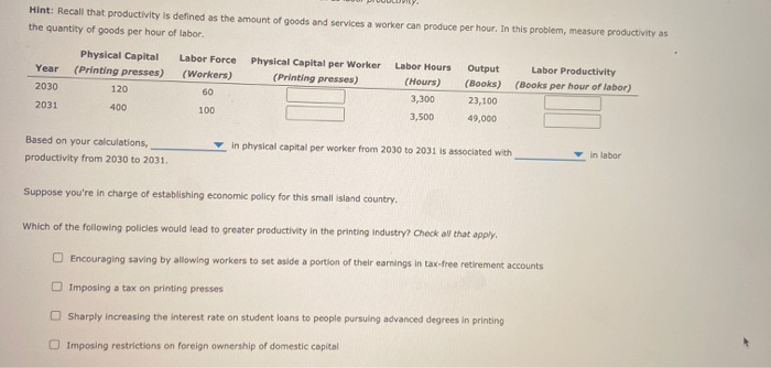 Solved Hint: Recall that productivity is defined as the | Chegg.com