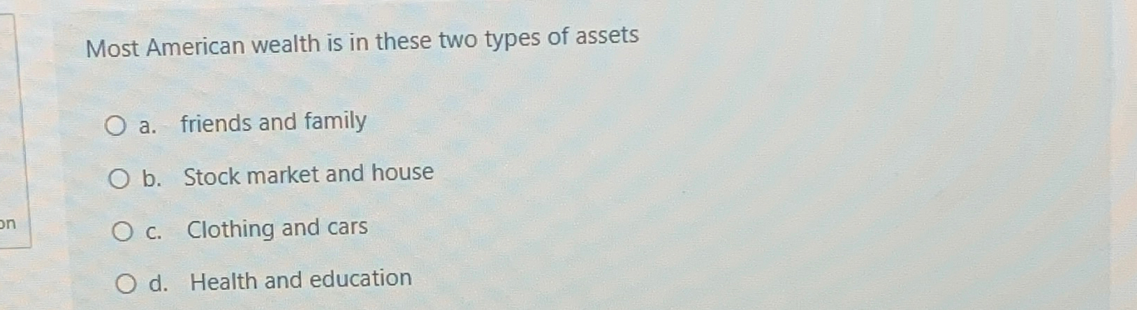 Solved Most American wealth is in these two types of | Chegg.com
