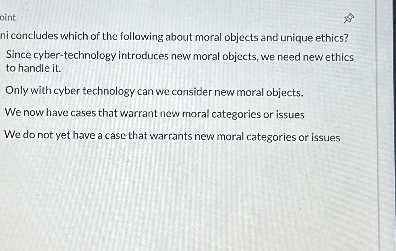 Solved ni concludes which of the following about moral | Chegg.com