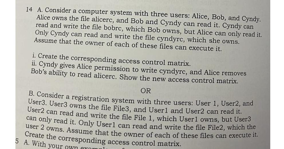 Solved 14 ﻿A. ﻿Consider a computer system with three users: | Chegg.com